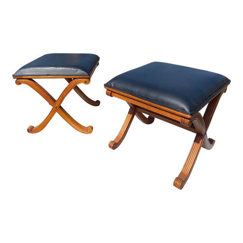 Contemporary Hollywood Regency Style Black Leather Foot Stools a Pair ...