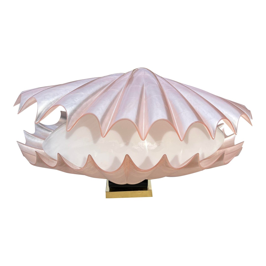 Vintage Post Modern Rougier Style Large Clam Table Lamp in Pink Acrylic ...