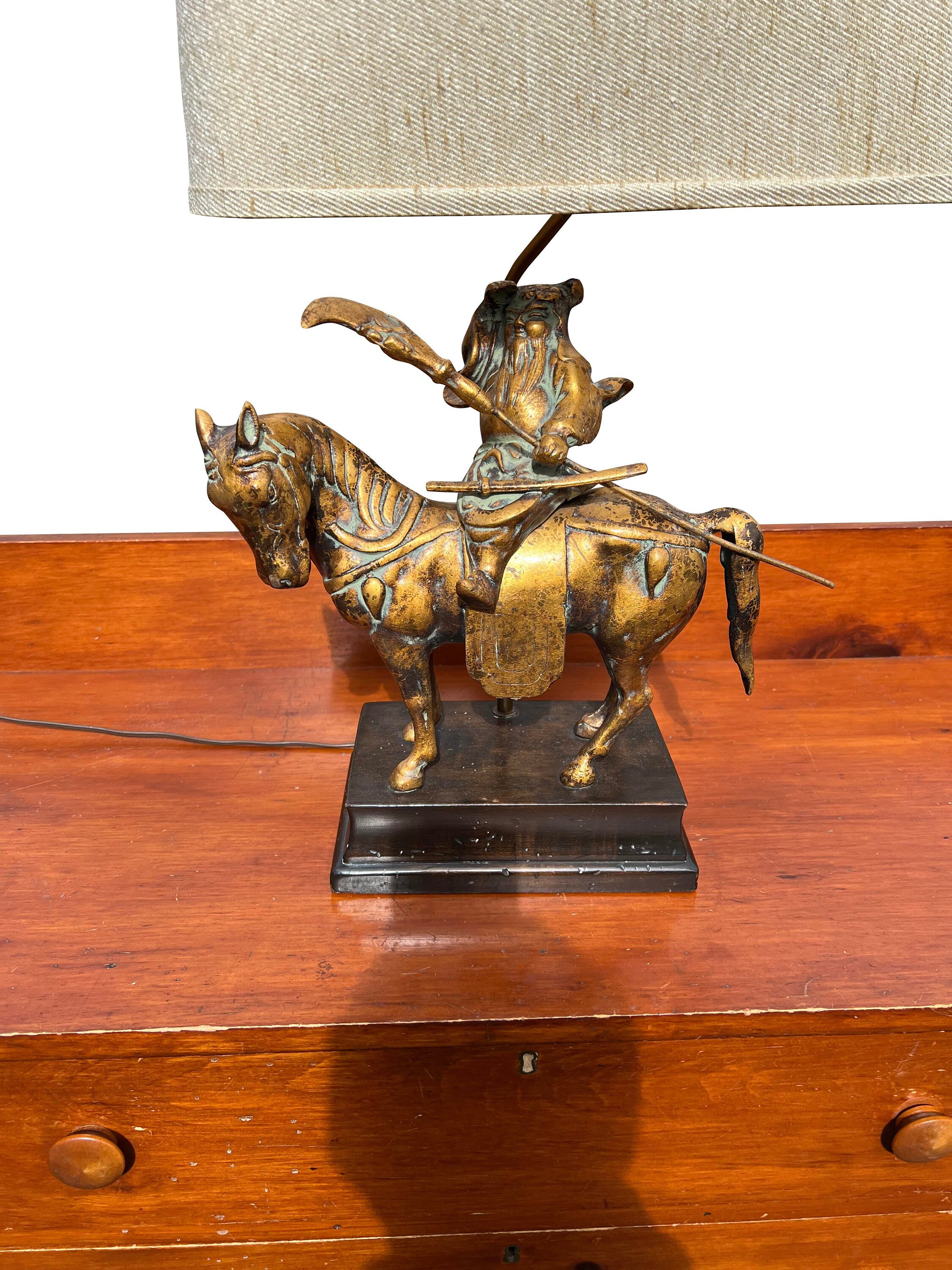 1990s Frederick Cooper Asian Style Brass Table Lamp Samurai With Sword ...