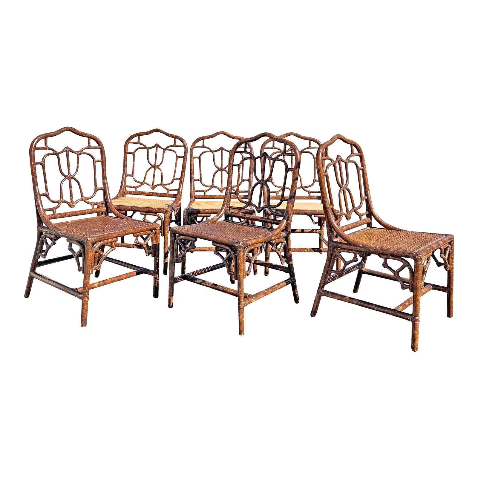 1980s Vintage Bamboo Rattan Dining Chairs With Cane Seating in Tortoise ...