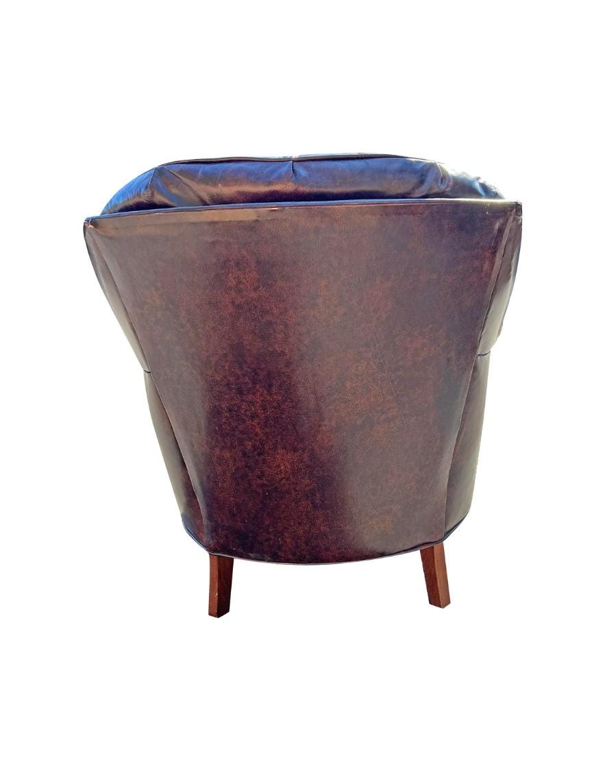 1980s Vintage Tufted Leather Accent Chair With Brass Rivets and Wheels ...