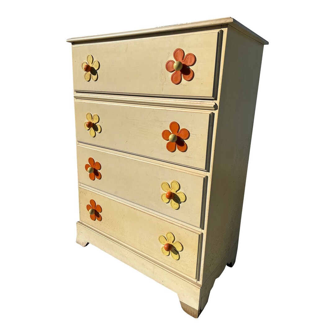 1960s Modern Vintage Groovy Flower Power Tall Dresser Chest of Drawers ...