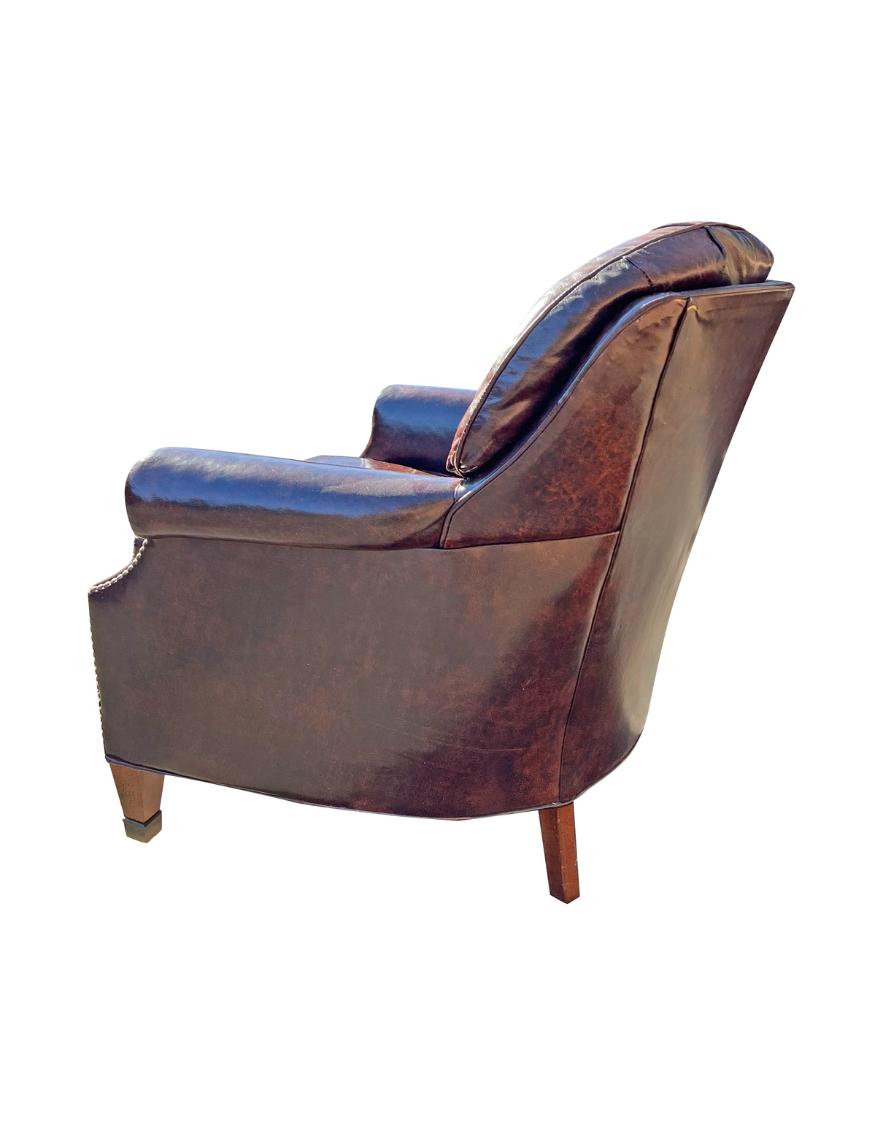 1980s Vintage Tufted Leather Accent Chair With Brass Rivets and Wheels ...
