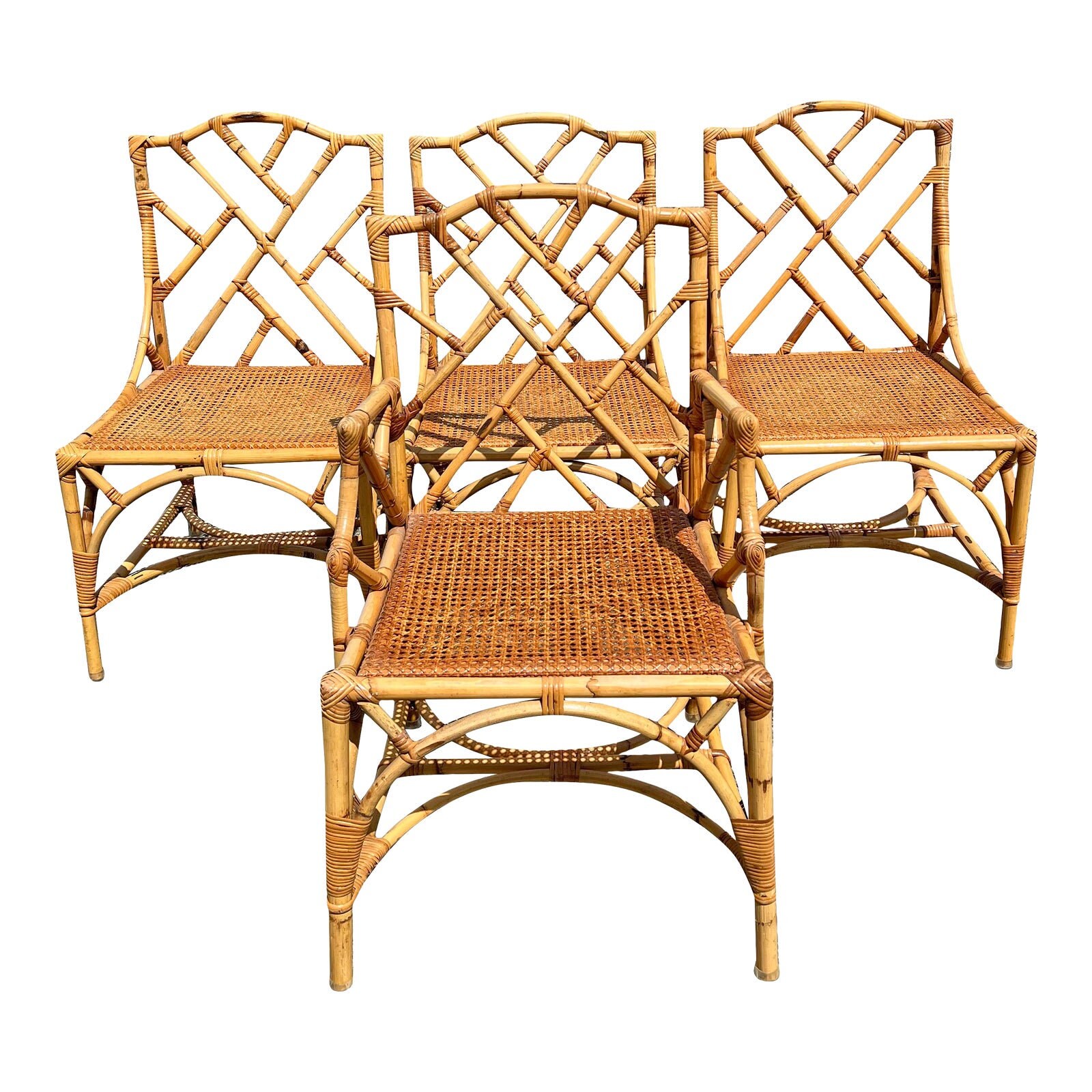 Vintage Bamboo Rattan Wicker Chairs With Cane Seating in Chippendale Style Set of 4 Etsy
