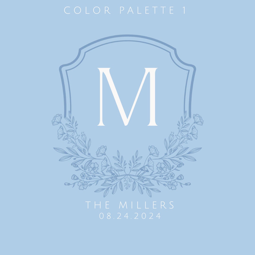 Blue Floral Wedding Crest - Etsy