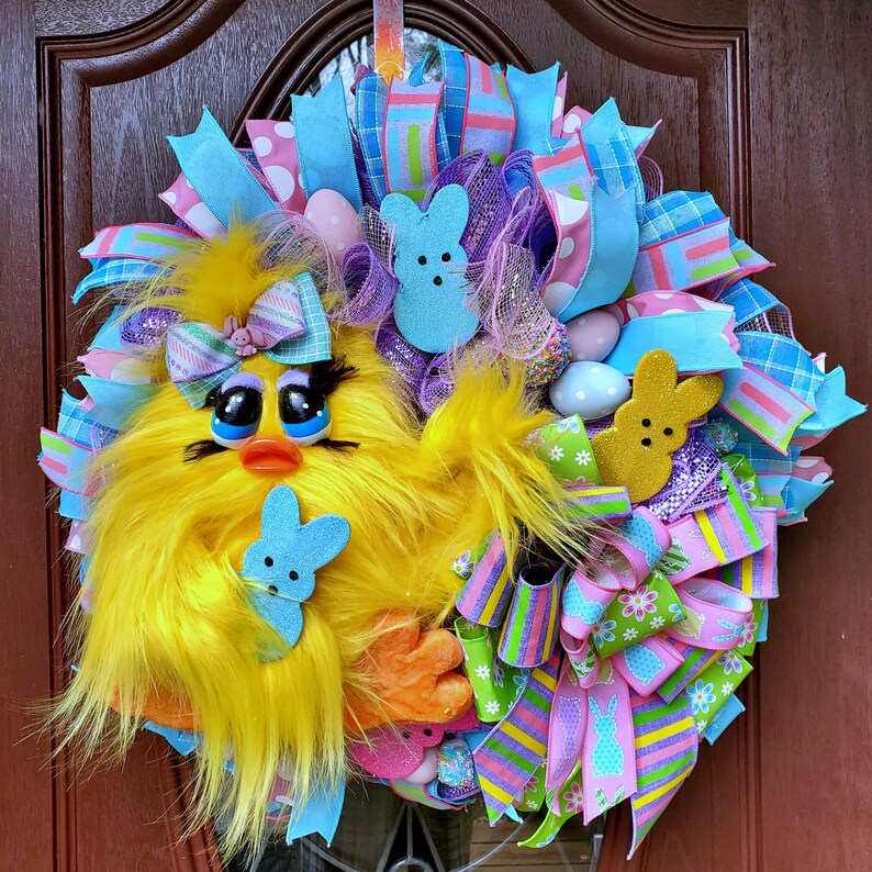 Easter Chick Wreath: Faux Fur Spring Door Hanger (25"x25"x8") - Etsy