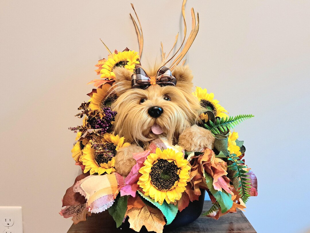 Yorkie Fall Sunflowers Centerpiece, Chantybychanty - Etsy