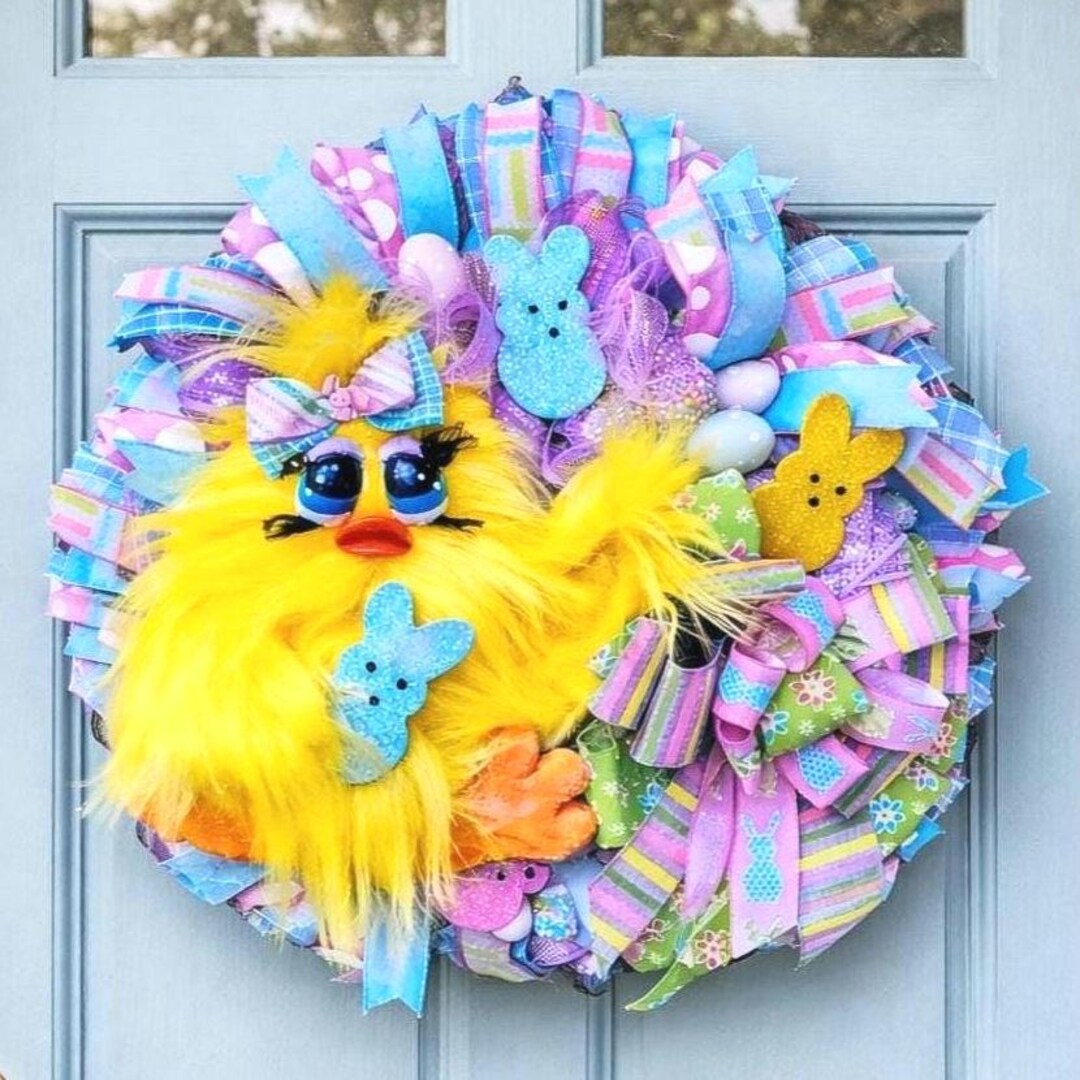 Large Easter Chick Wreath, Whimsical Spring Door Wreath, Chick Decor ...