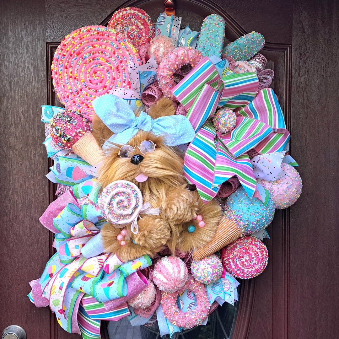 XL Yorkie Summer Wreath: Ice Cream & Lollipop Decor - Etsy