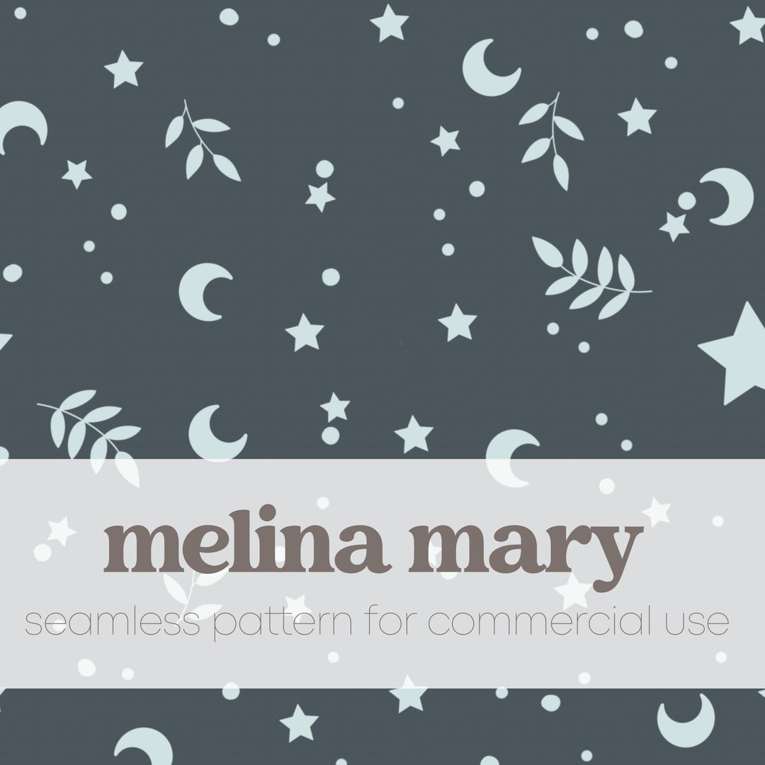 Stars and Moons Botanical Space Theme Navy Blue Seamless Repeat Pattern ...