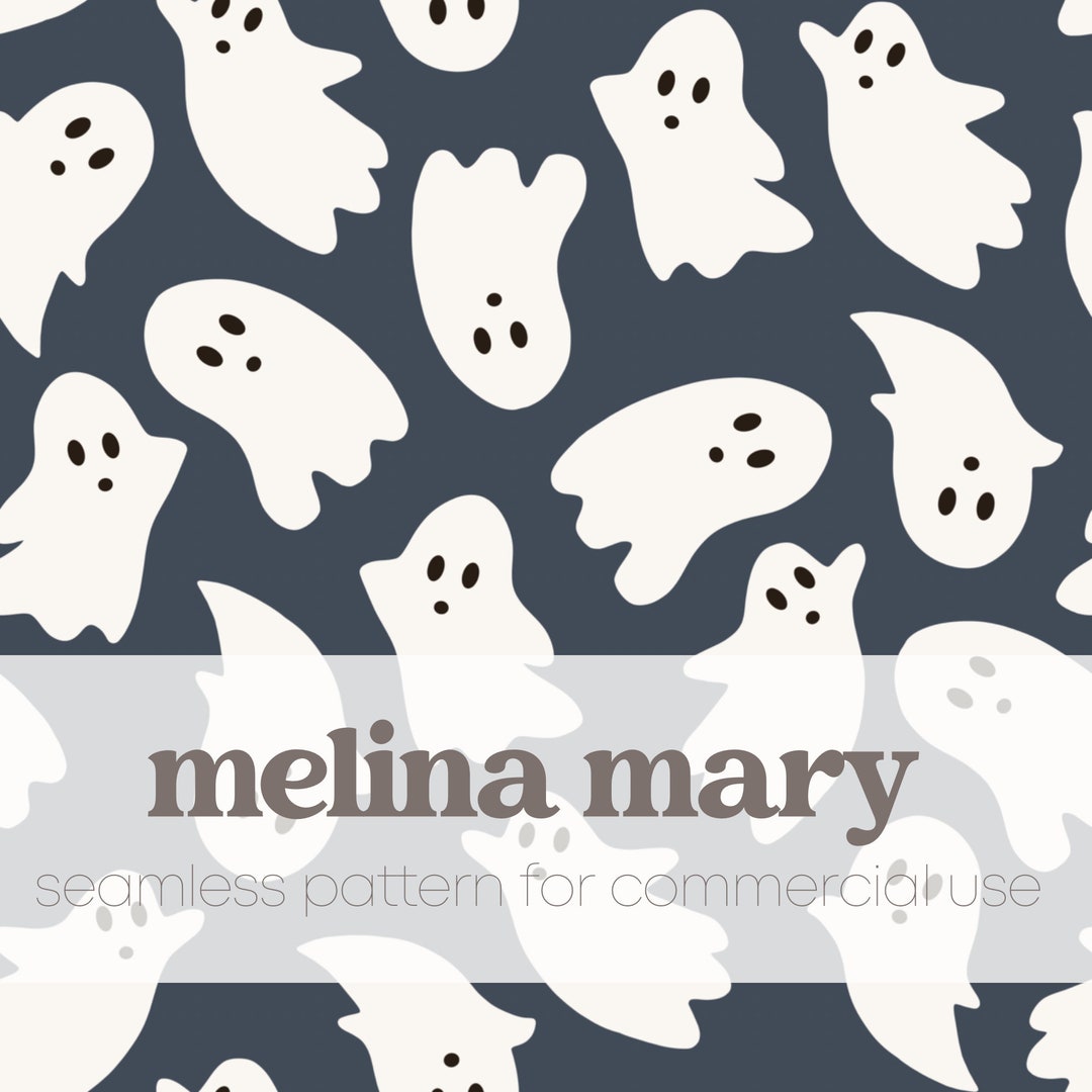 Cute Halloween Ghosts on Navy Grey Seamless Repeat Pattern for ...