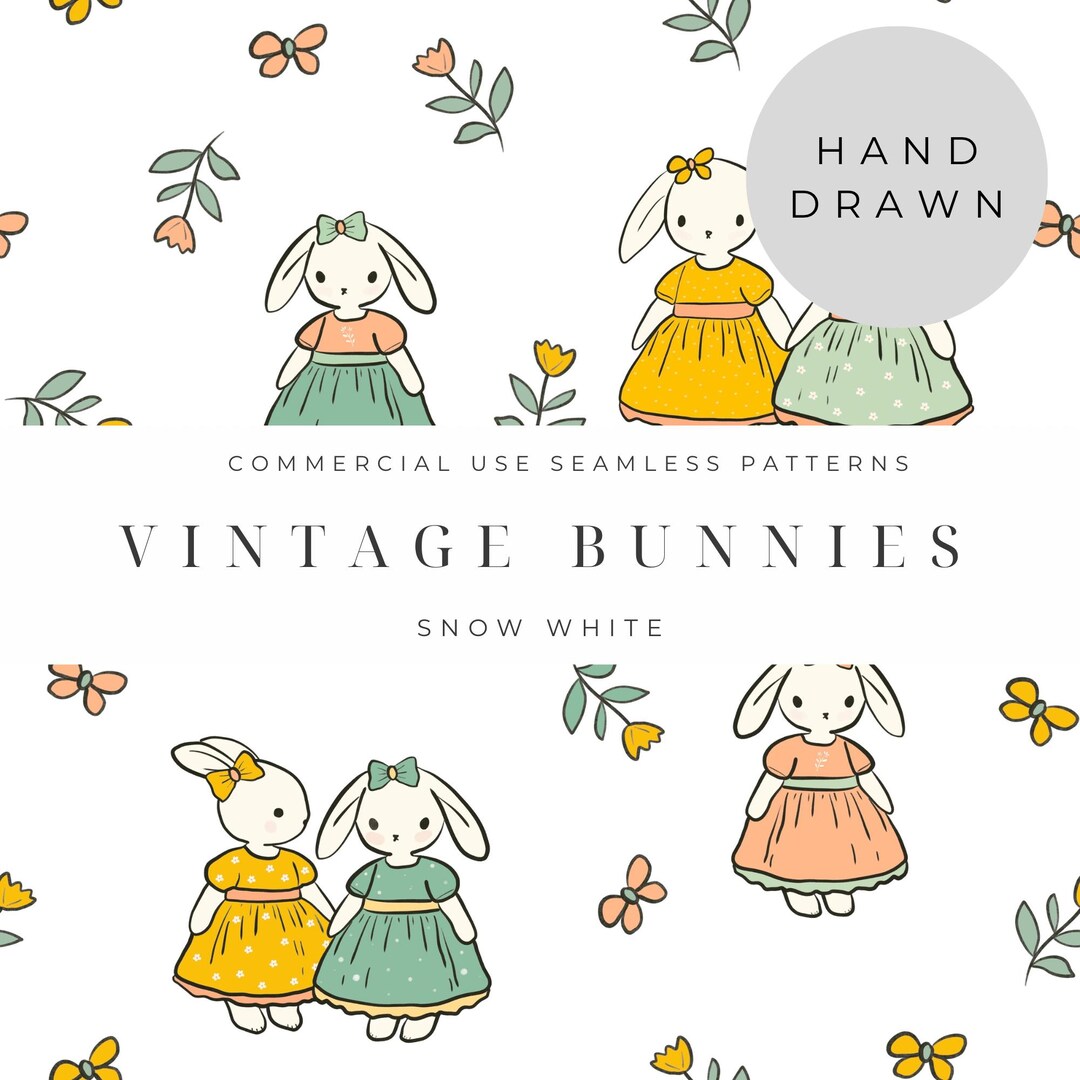 Vintage Floral Bunnies Seamless Pattern: Easter Digital Paper (SINGLE ...