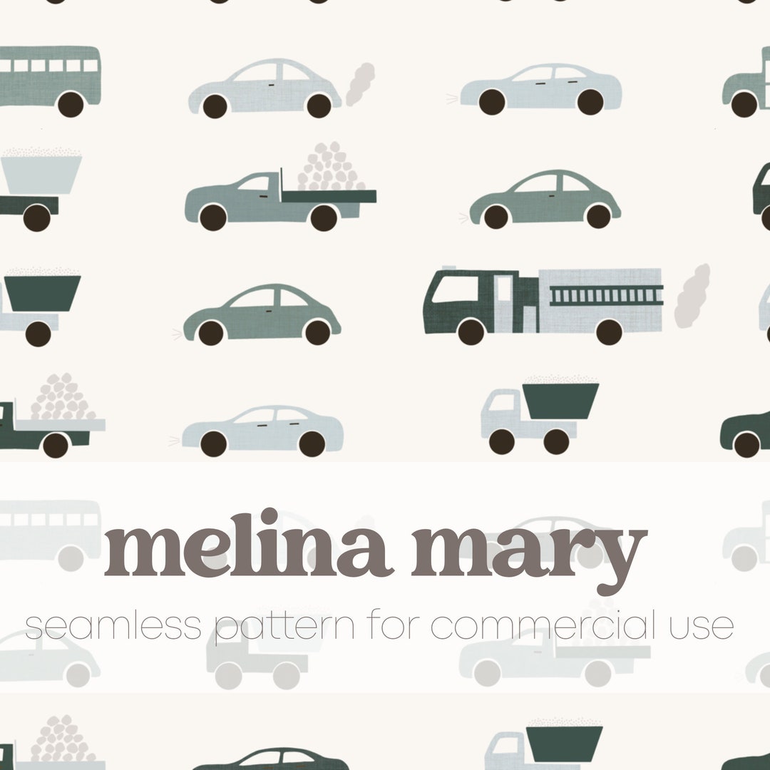 Emerald and Celadon Green Linen Cars and Trucks on Eggshell White ...