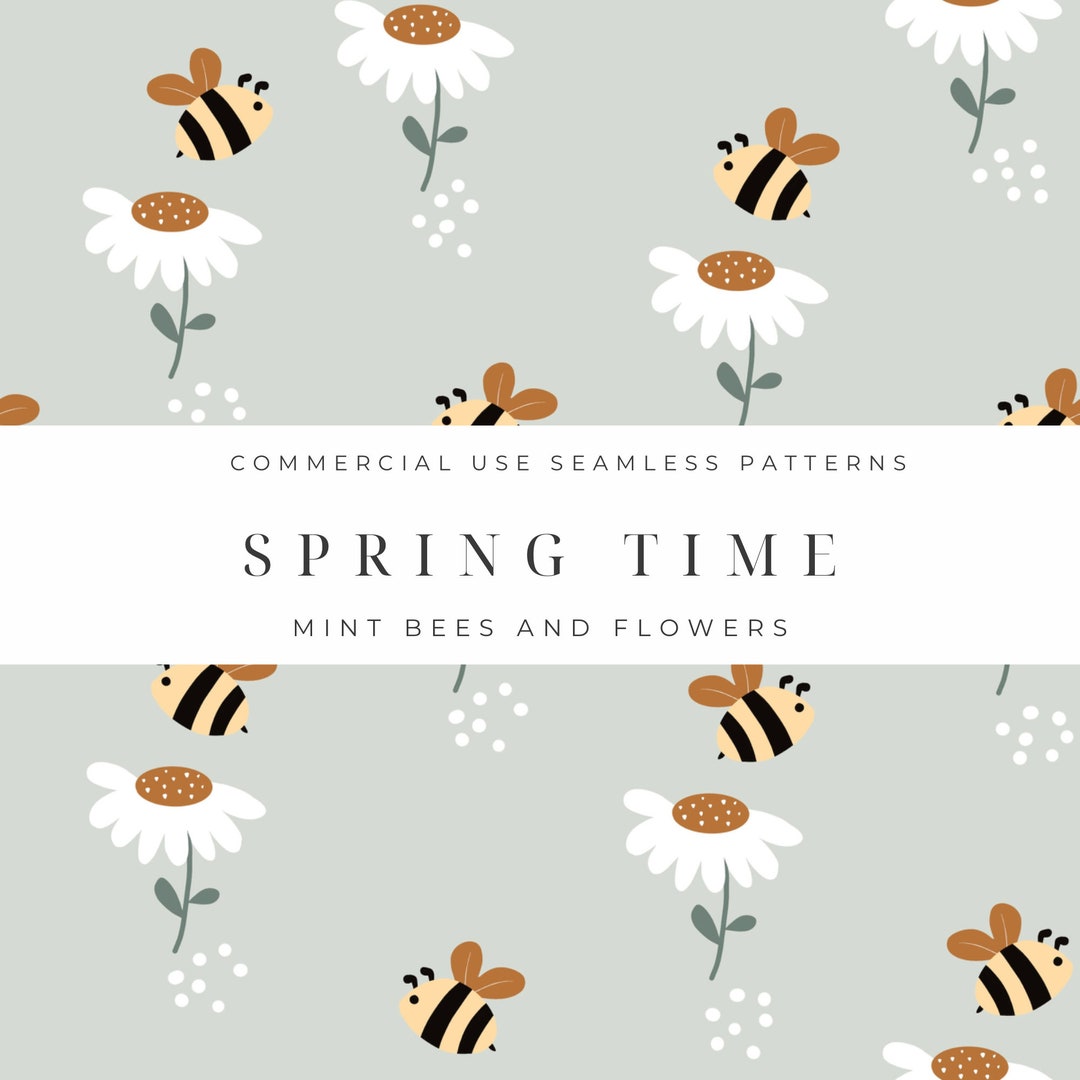 Spring Time Bees and Flowers Seamless Patterns, SINGLE PATTERN, Floral ...