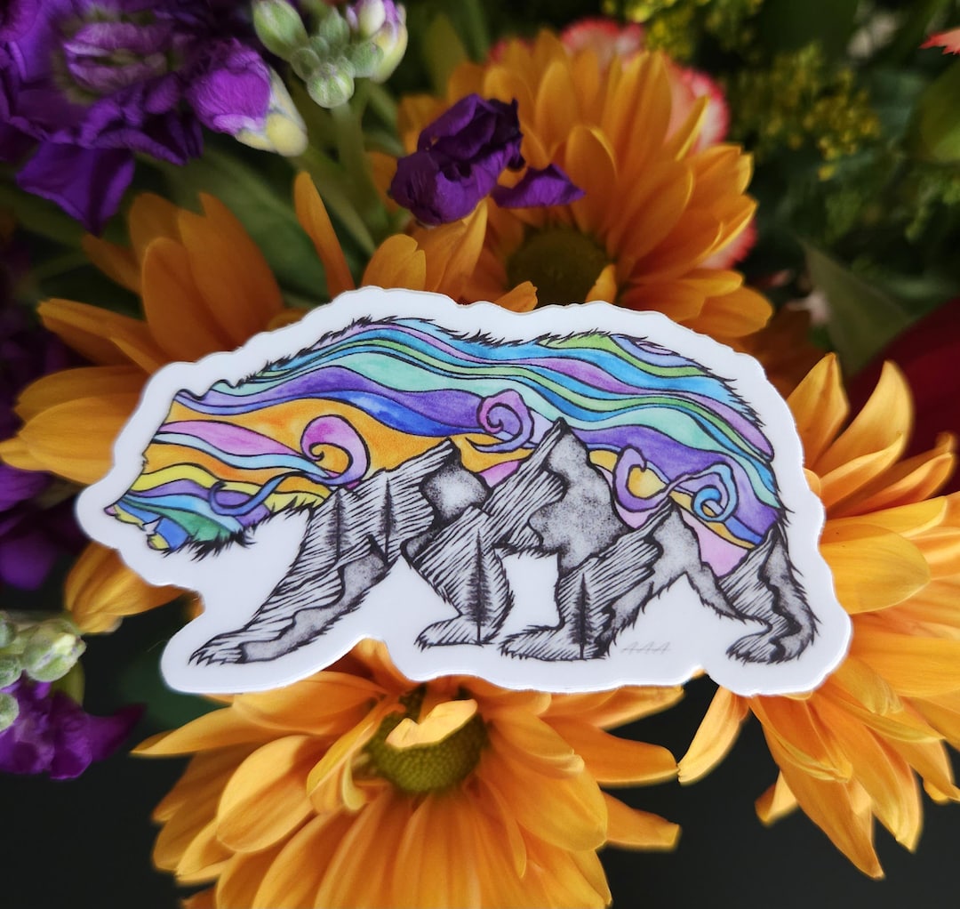 Northern Lights Bear Sticker - Etsy