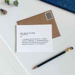 Appreciate Definition Card: Sincere Thank You Note - Etsy