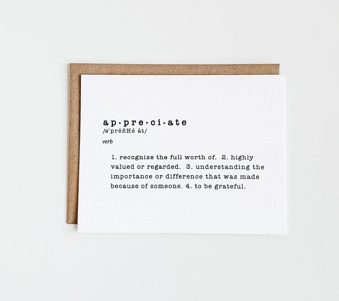 Appreciate Definition Card: Sincere Thank You Note - Etsy