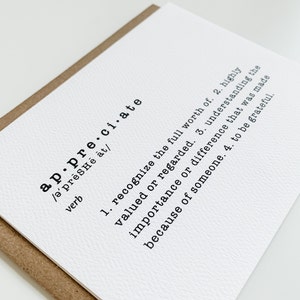 Appreciate Definition Card: Sincere Thank You Note - Etsy