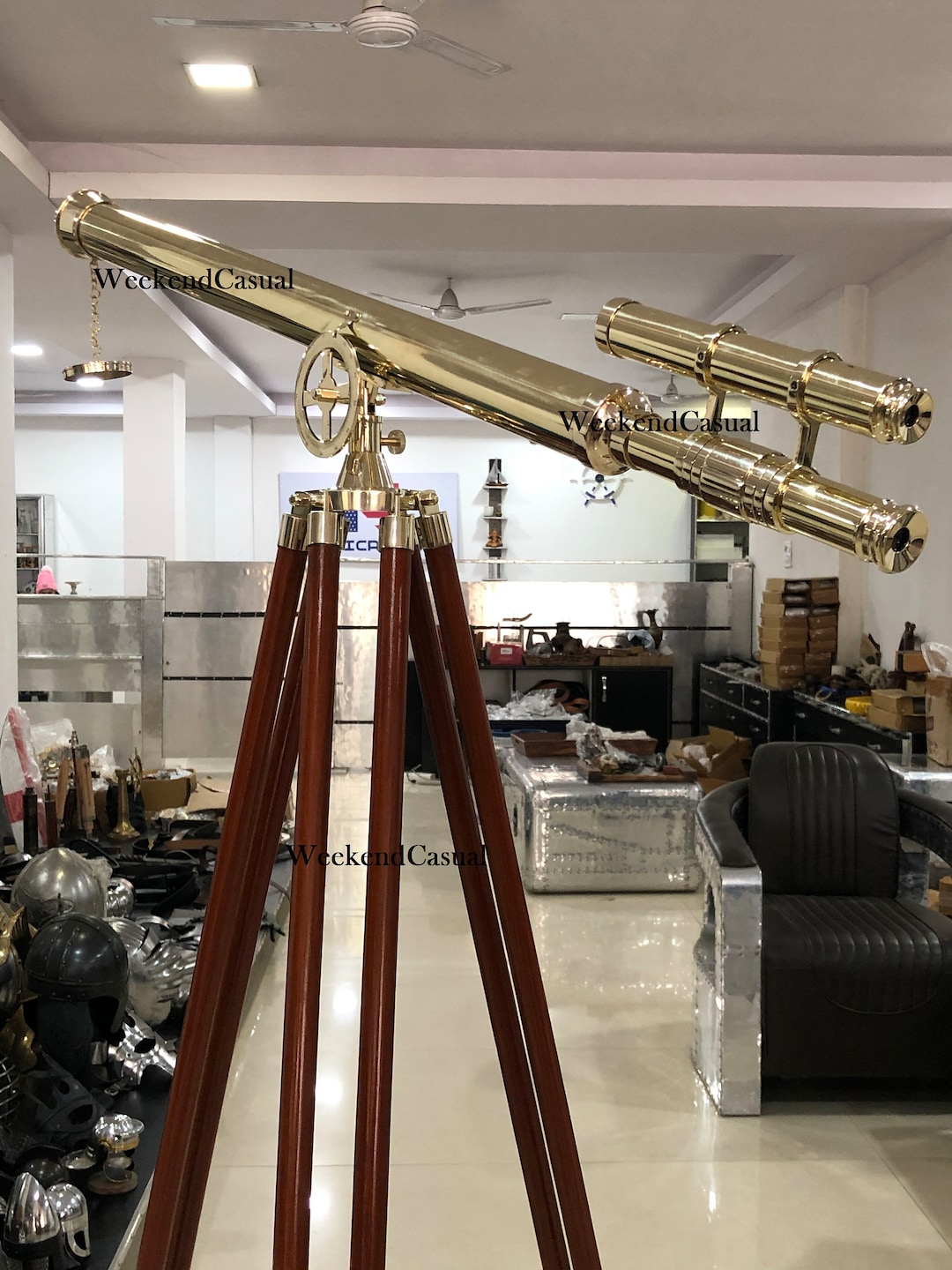 60 Nautical Brass Floor Standing Double Barrel Telescope With Tripod ...