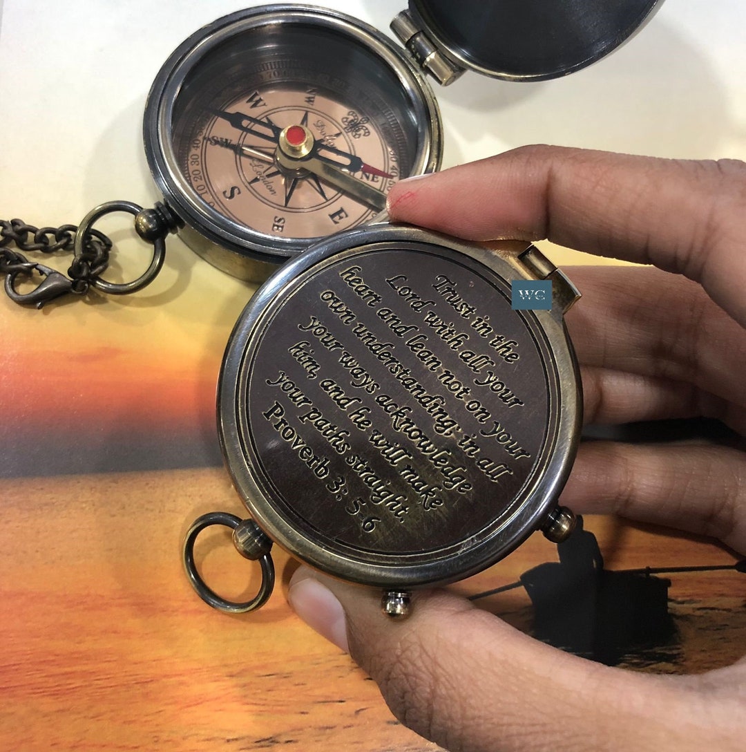 Brass Compass Trust in the Lord With All Your Heart Engraved - Etsy