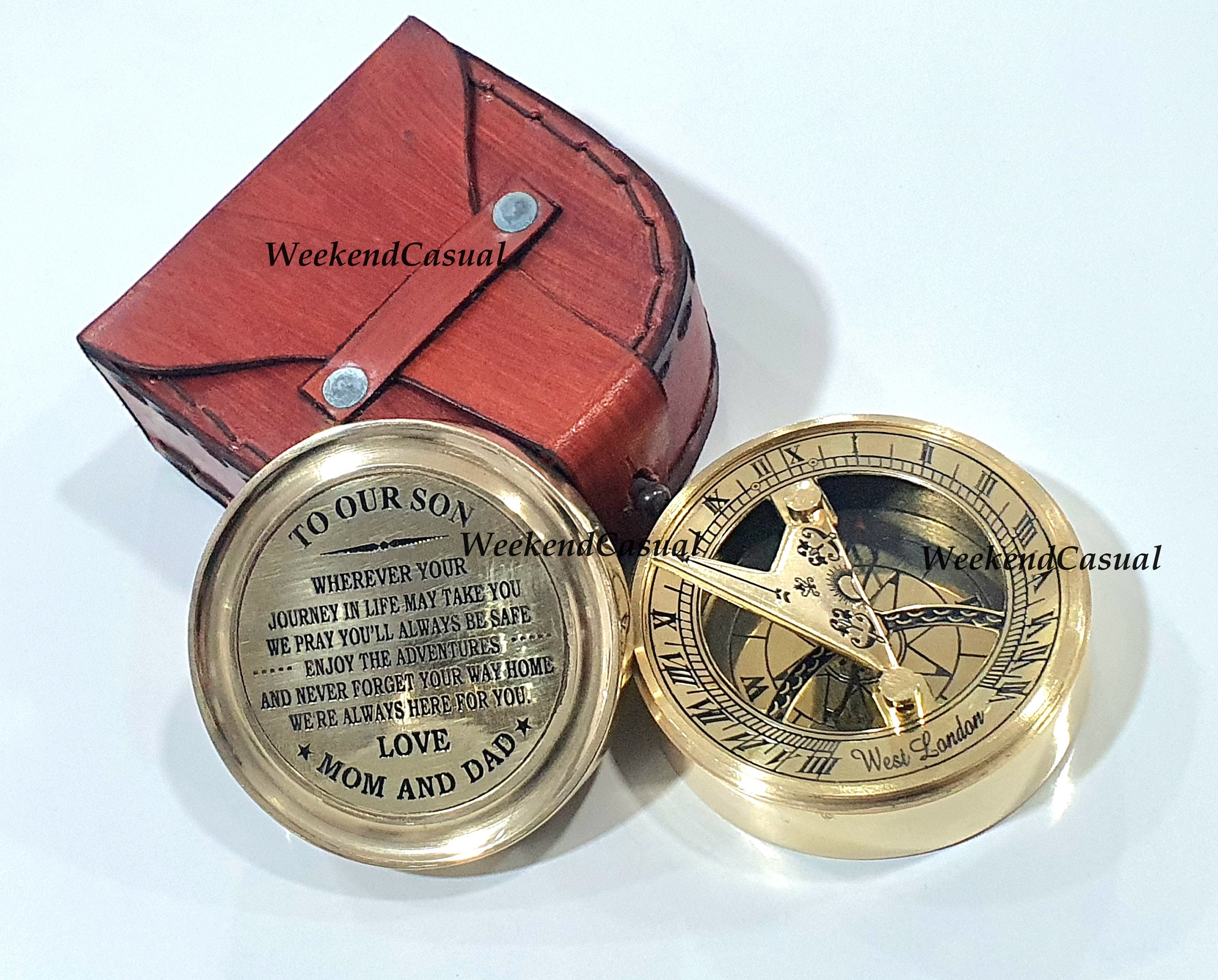 Brass Nautical to Our Son Love Mom and Dad Compass With Case for Hiking ...