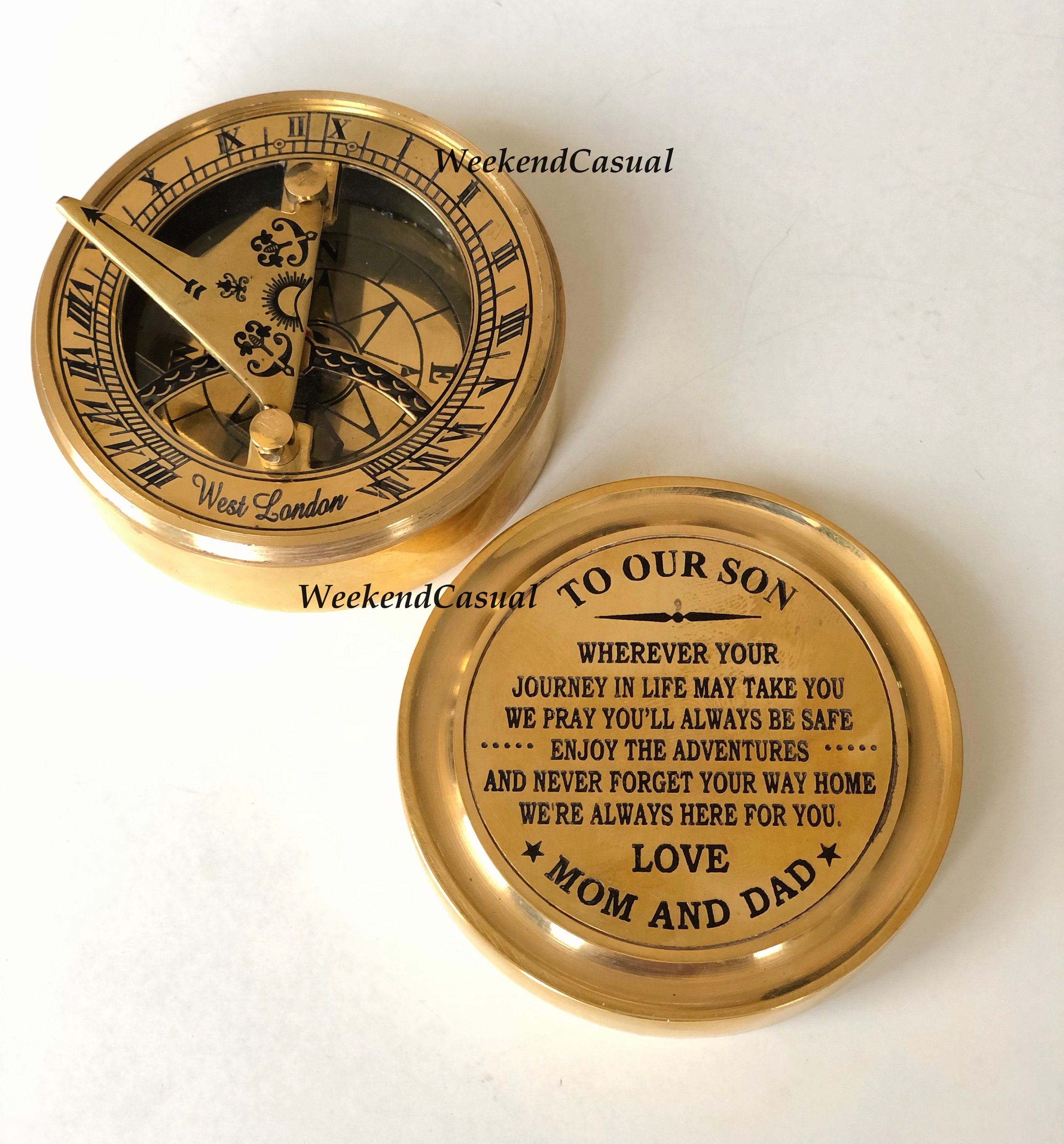 Brass Nautical to Our Son Love Mom and Dad Compass With Case for Hiking ...
