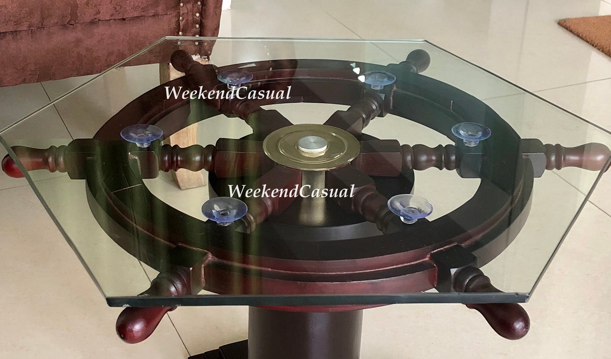 Handmade Wooden Ship Wheel Glass Table Pirate Rustic Wooden - Etsy