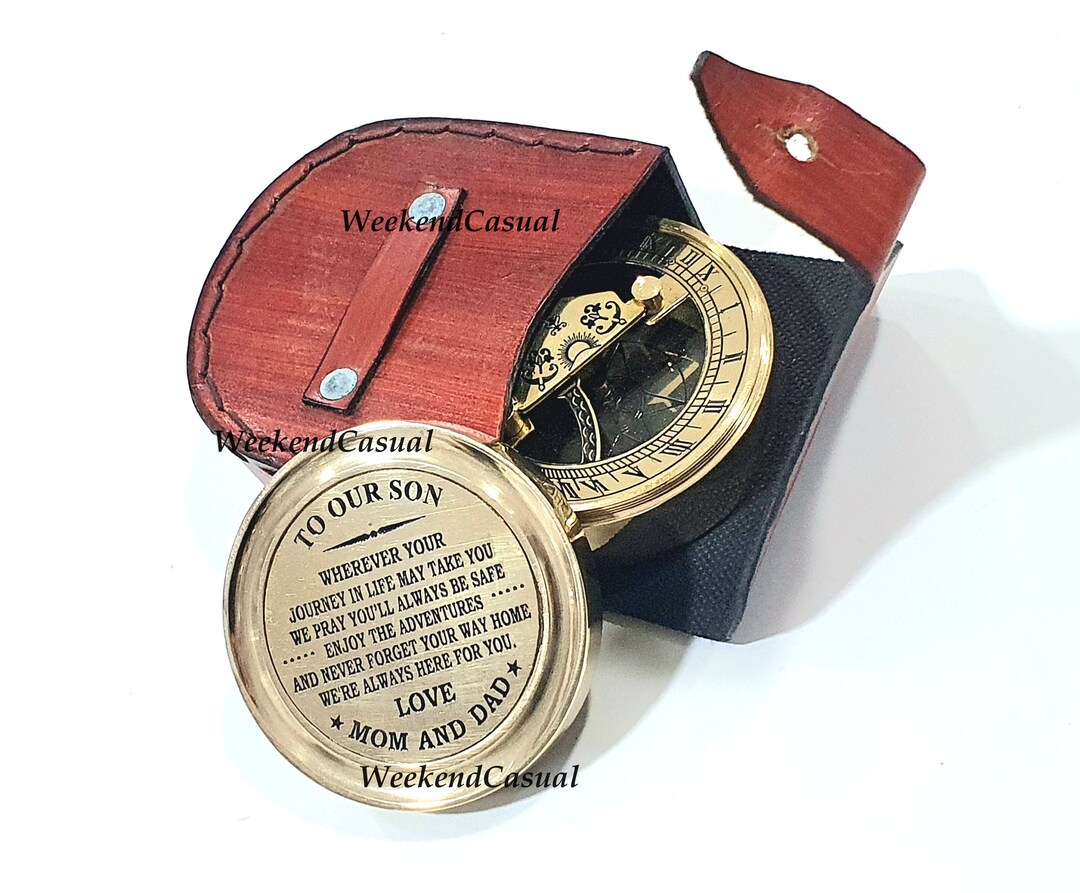 Brass Nautical to Our Son Love Mom and Dad Compass With Case for Hiking ...
