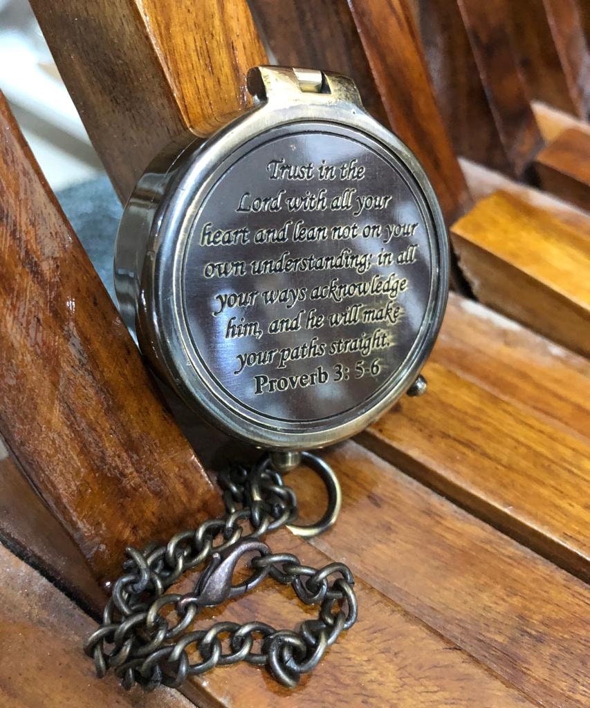 Brass Compass Trust in the Lord With All Your Heart Engraved - Etsy