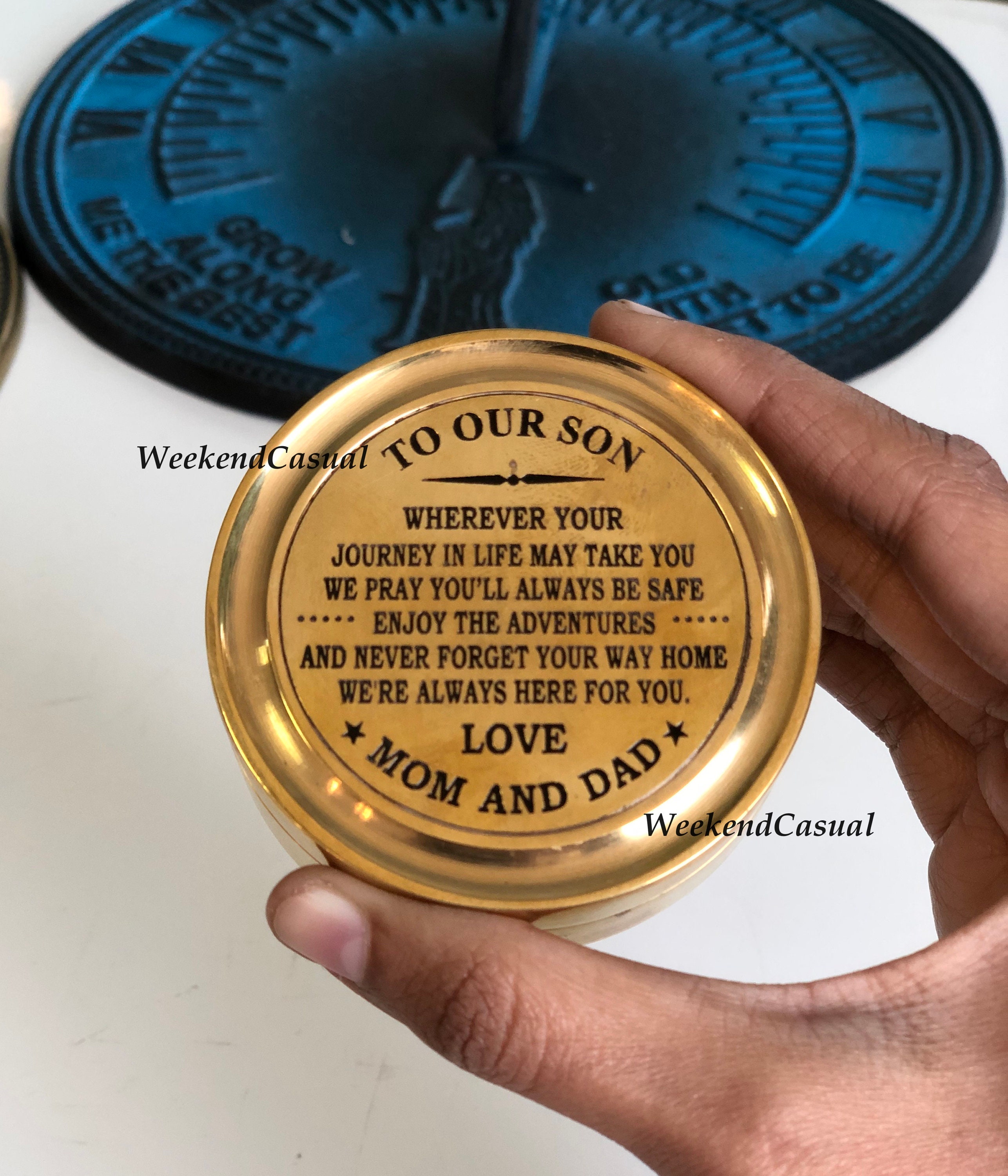 Brass Nautical to Our Son Love Mom and Dad Compass With Case for Hiking ...