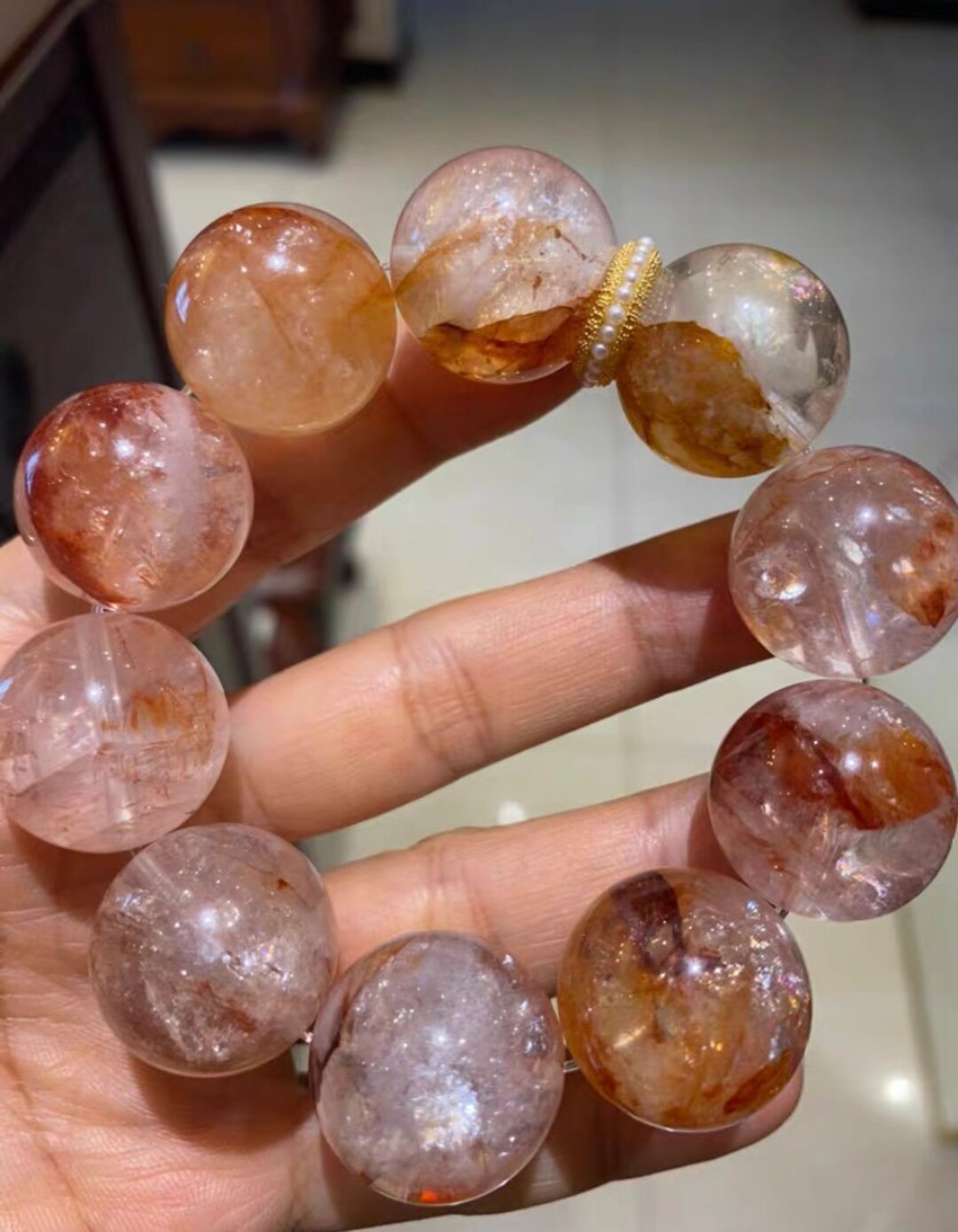 Rare Natural Red Hematoid Lepidocrocite Quartz Beaded Bracelet ...