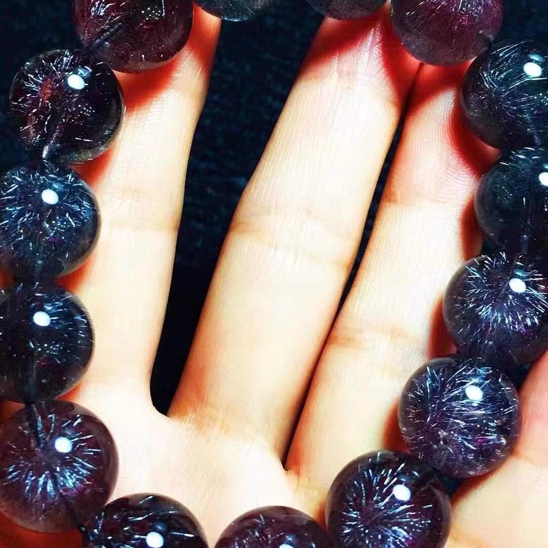 14.5mm Natural Genuine Fireworks Purple Black Super Seven Rutilated ...