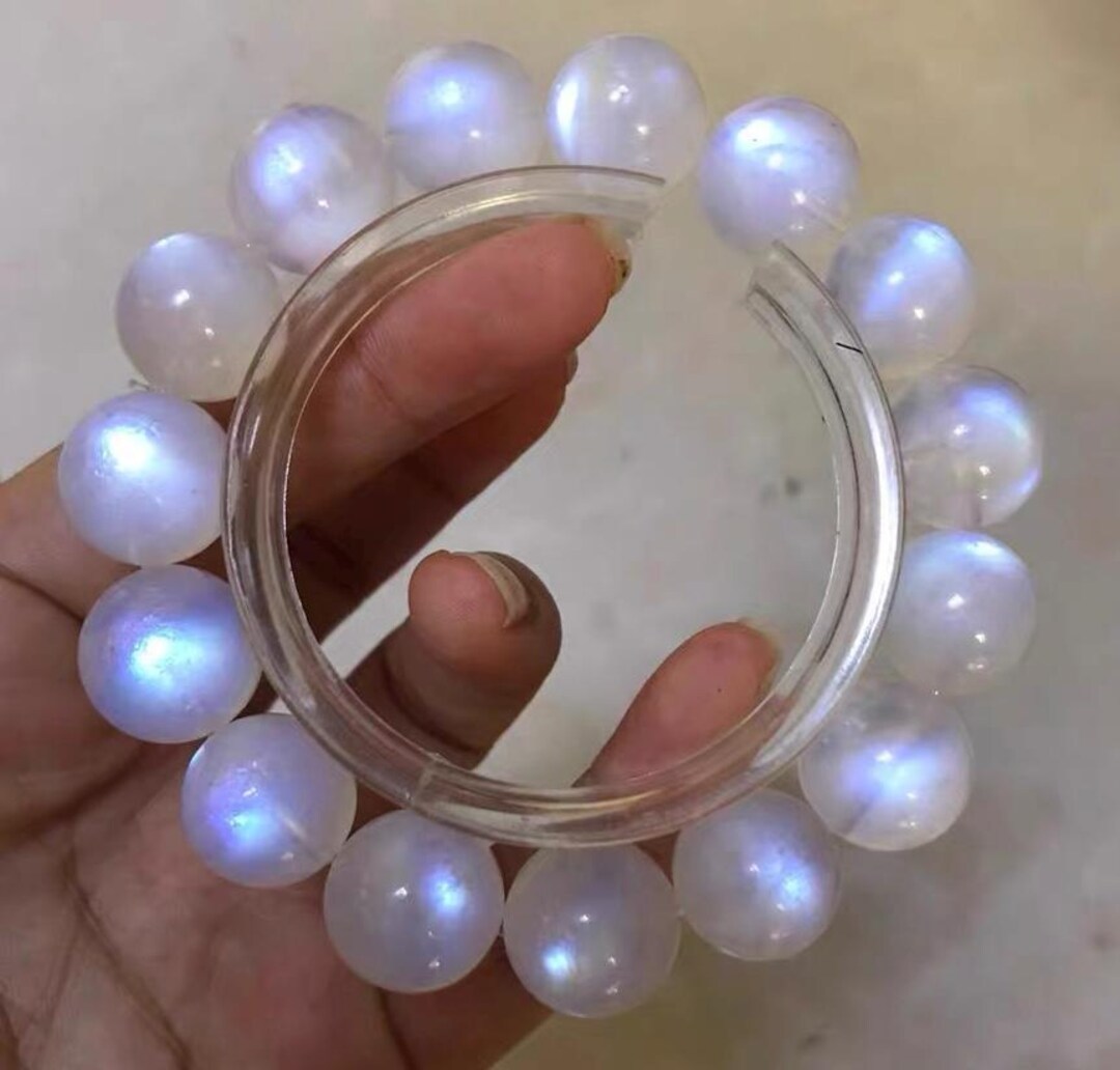 14mm Natural Blue Flashlight White Moonstone Beaded Bracelet,jewelry ...