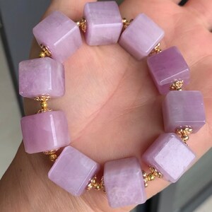 14mm Rare Natural Genuine Kunzite Cube Shape Beaded Bracelet,high ...