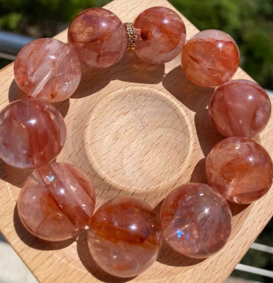 20mm Rare Natural Red Hematoid Lepidocrocite Quartz Beaded Bracelet ...