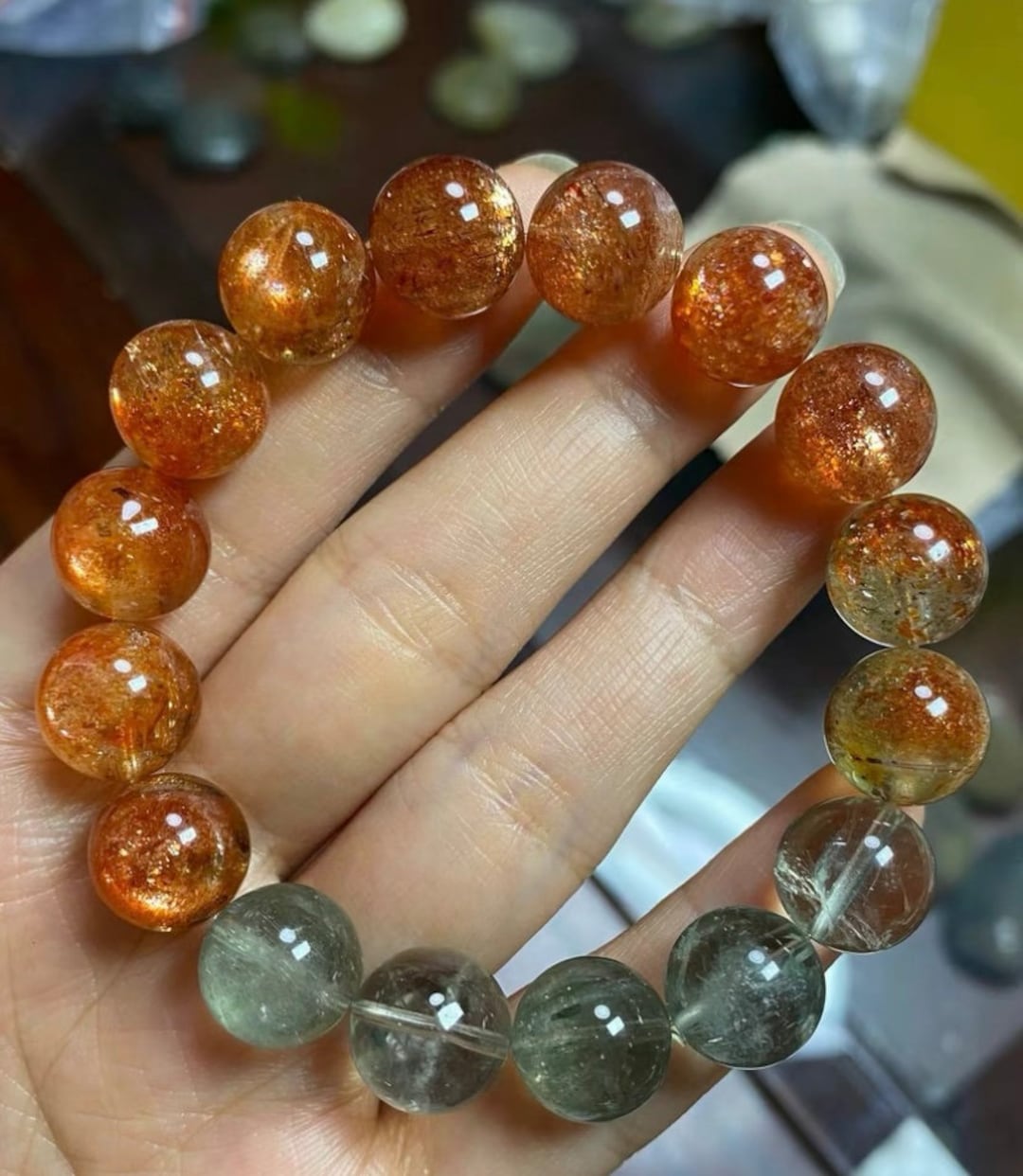 12mm High Quality Natural Arusha Sunstone and Green Beryl Beads ...