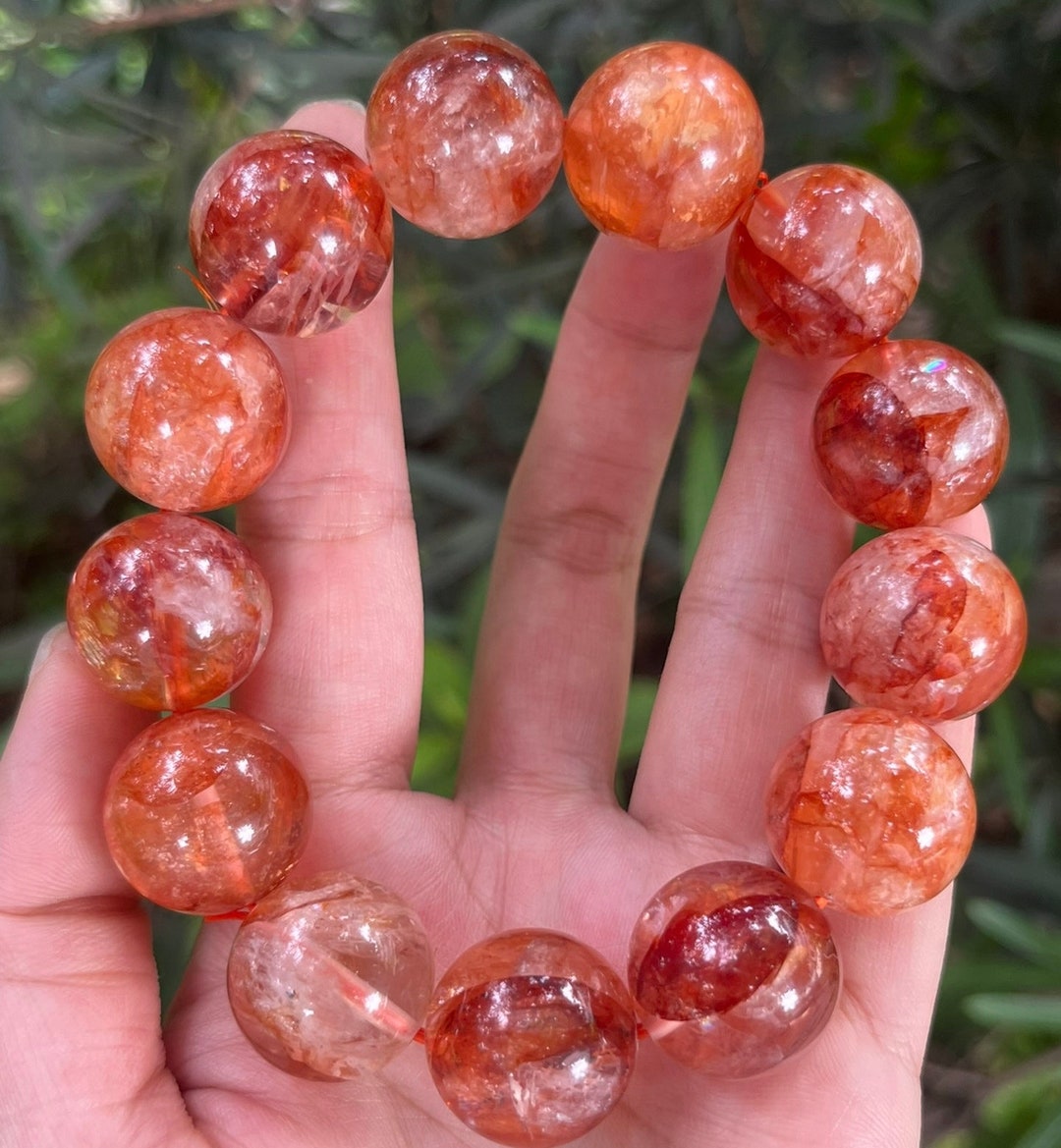 18mm Natural Red Hematoid Lepidocrocite Quartz Beaded Bracelet ...