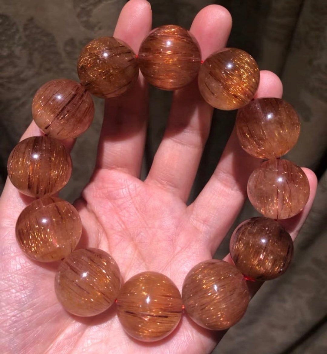 20mm Natural Genuine Copper Red Rutilated Quartz Bracelet, Healing ...
