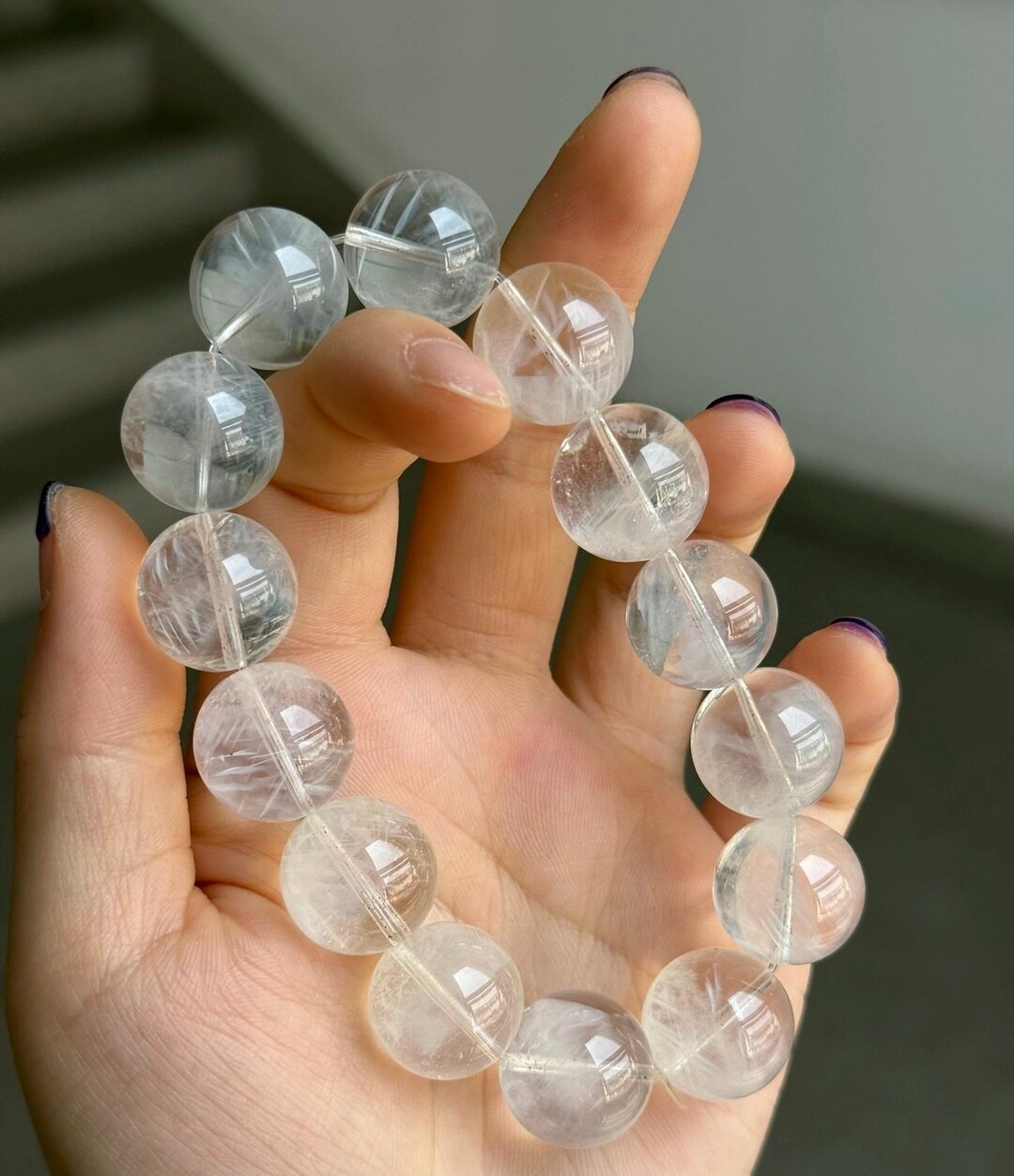 15mm Rare Genuine Blue Feather Needle Rutilated Quartz Beaded Bracelet ...