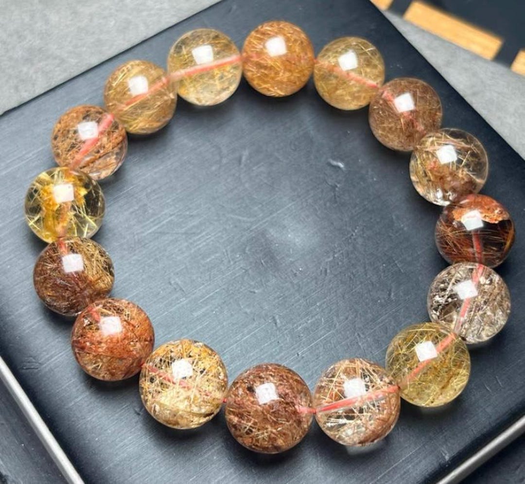 13mm Genuine Snow Phantom Rutilated Quartz Bracelet,healing Bracelet ...