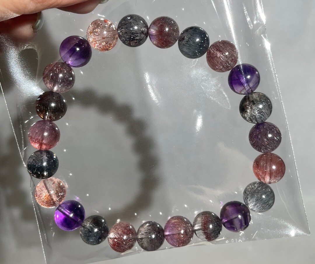 8.7mm Natural Genuine Super Seven Quartz Beaded Bracelet,healing Stone ...