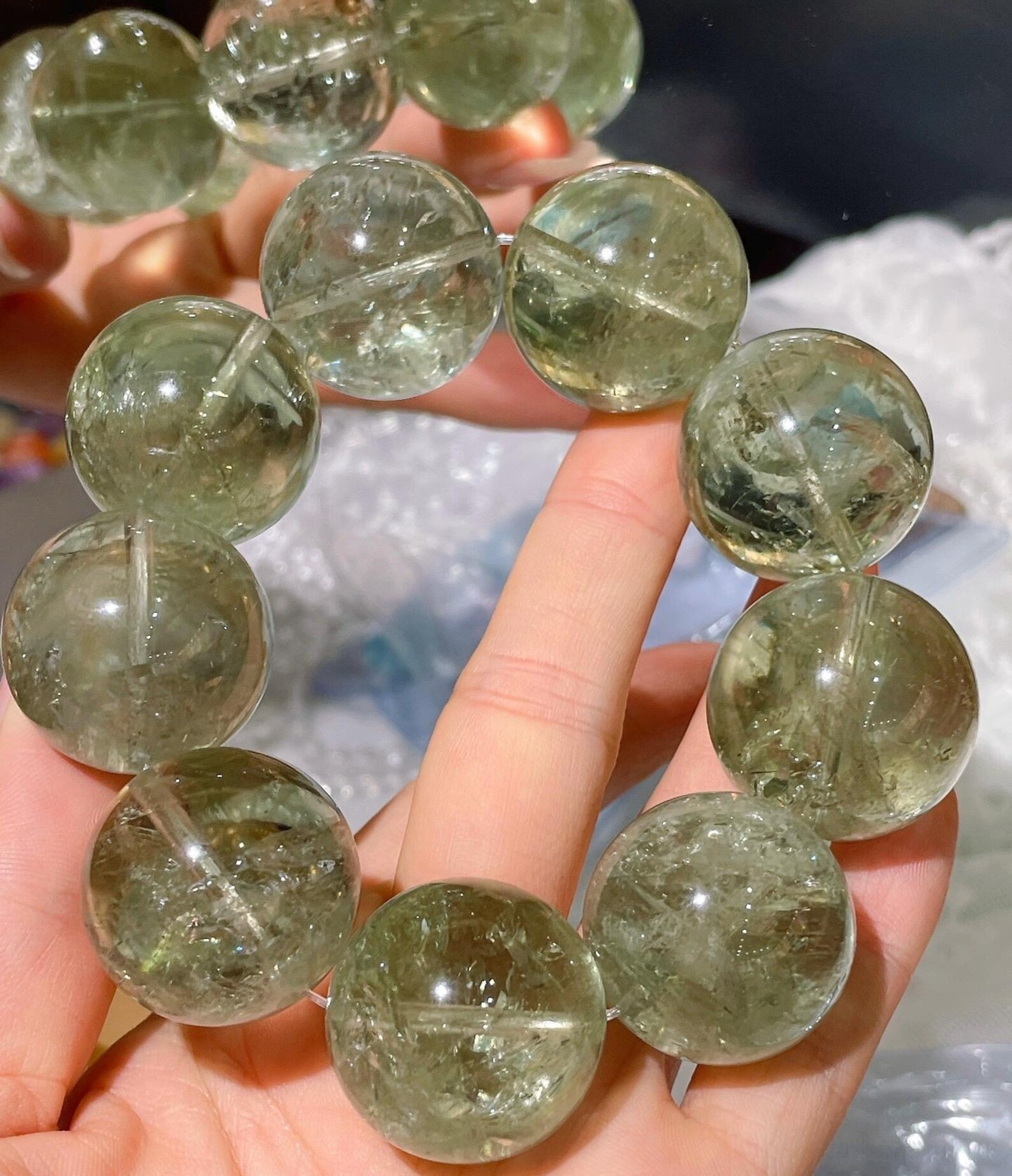 24.5mm Natural Genuine Rare Libyan Green Asai Quartz Crystal Beaded ...