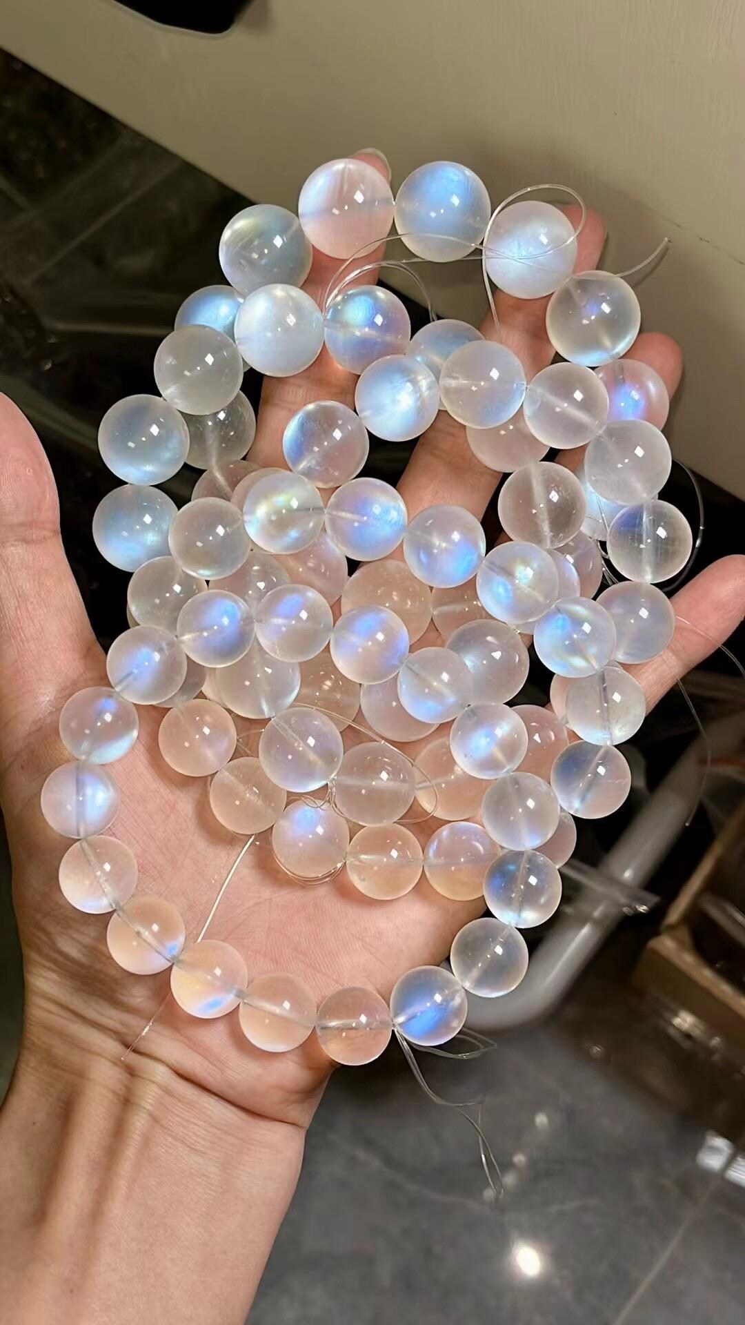 7-17mm Natural High Quality Blue Flash White Moonstone Beaded Bracelet ...