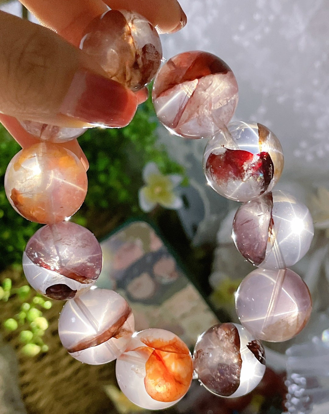 Rare Natural Starlight Red Hematoid Lepidocrocite Quartz Beaded ...