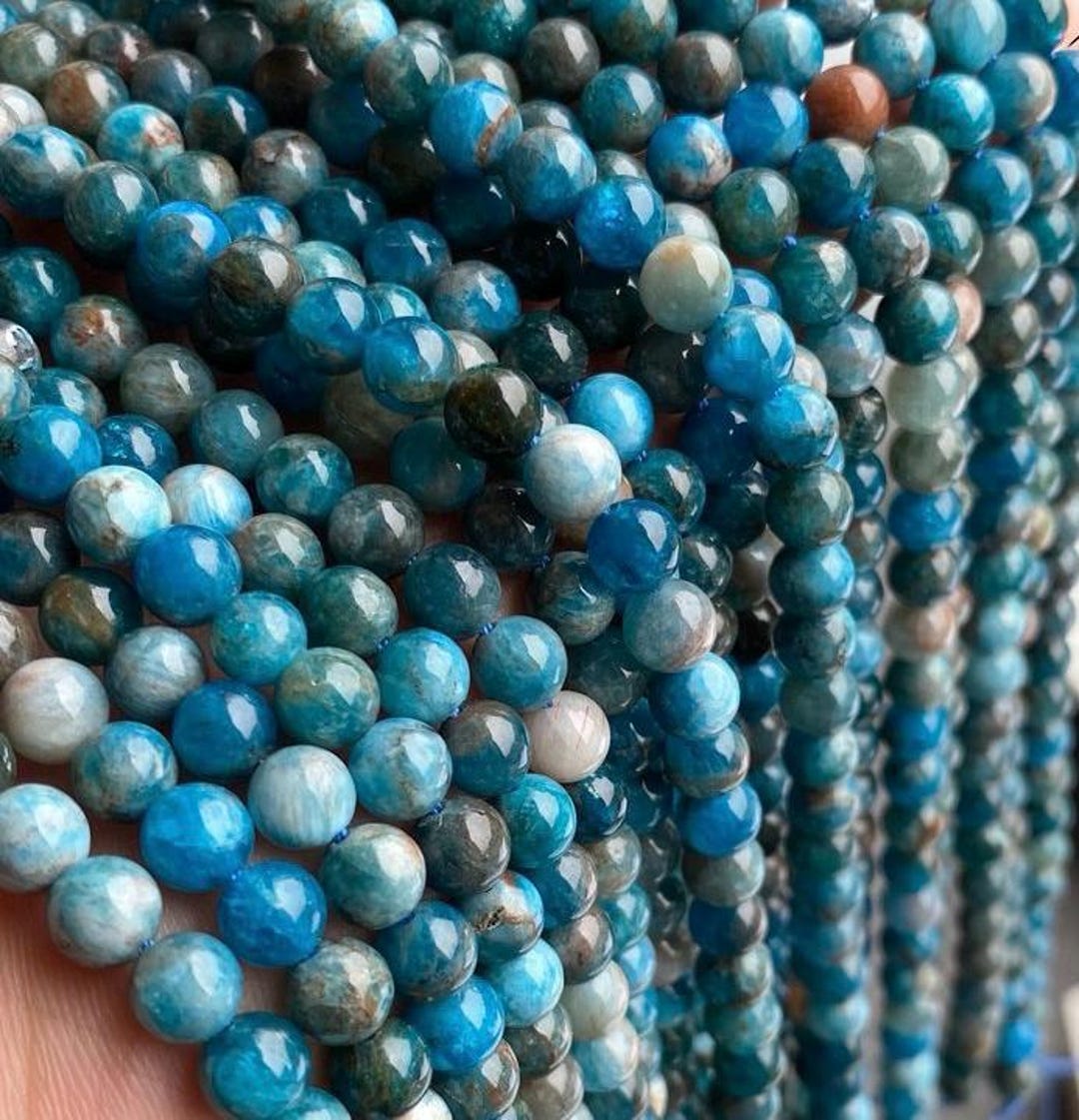 Blue Apatite Gemstone Smooth Round Beads, 15 Inch Strand - Etsy