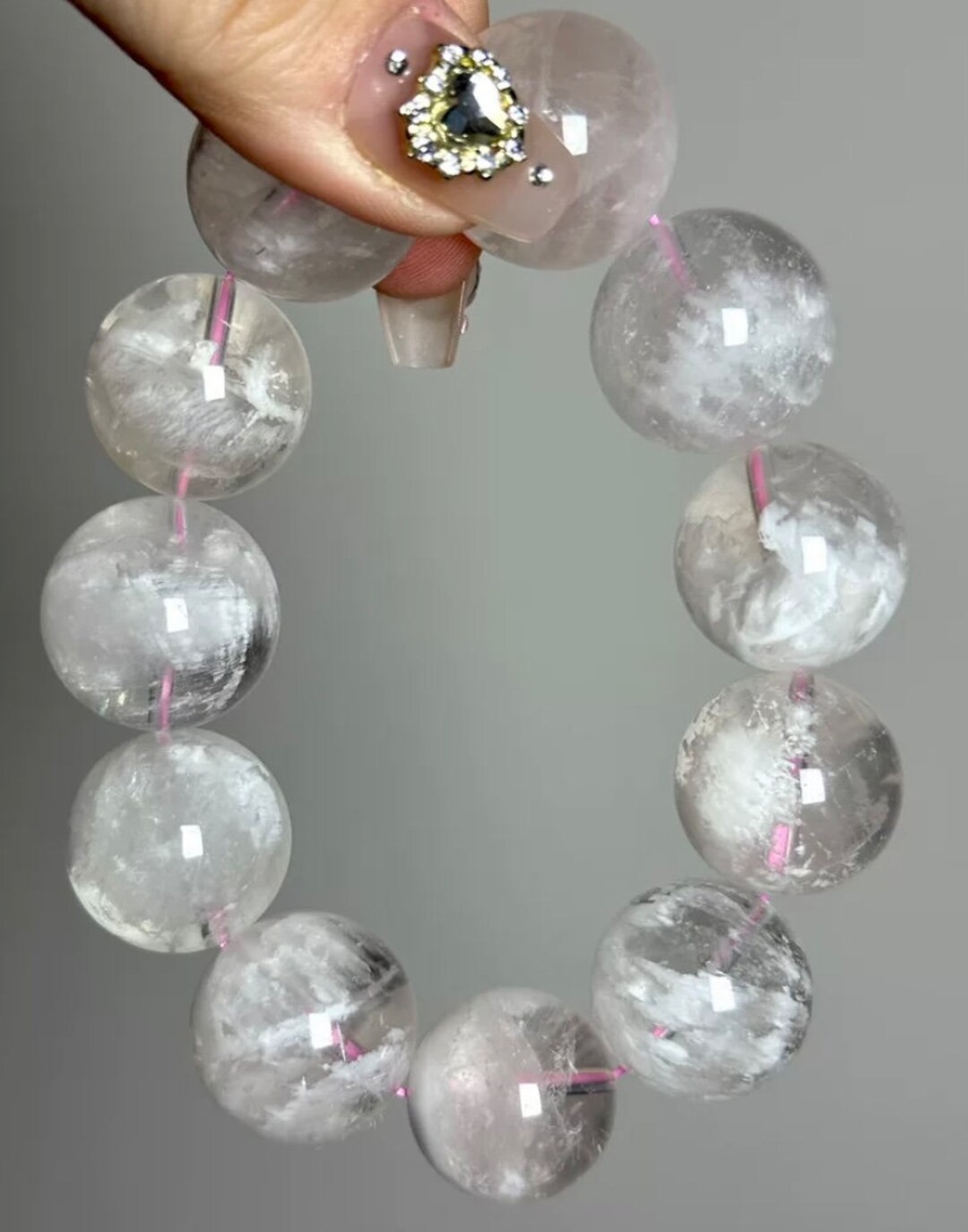 20-22mm Natural Genuine Snow Phantom Quartz and Rose Quartz Beads ...