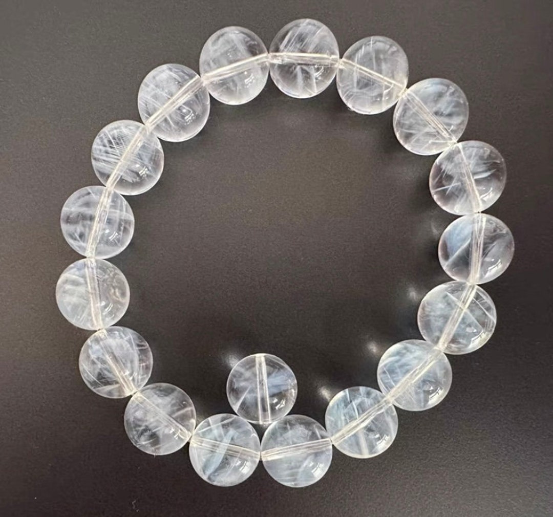 11mm Rare Genuine Blue Feather Needle Rutilated Quartz Beaded Bracelet ...