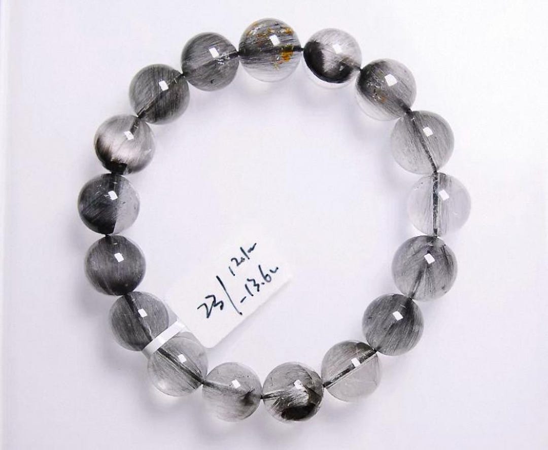 12mm Natural Genuine Black Brookite Platinum Silver Rutilated Quartz ...