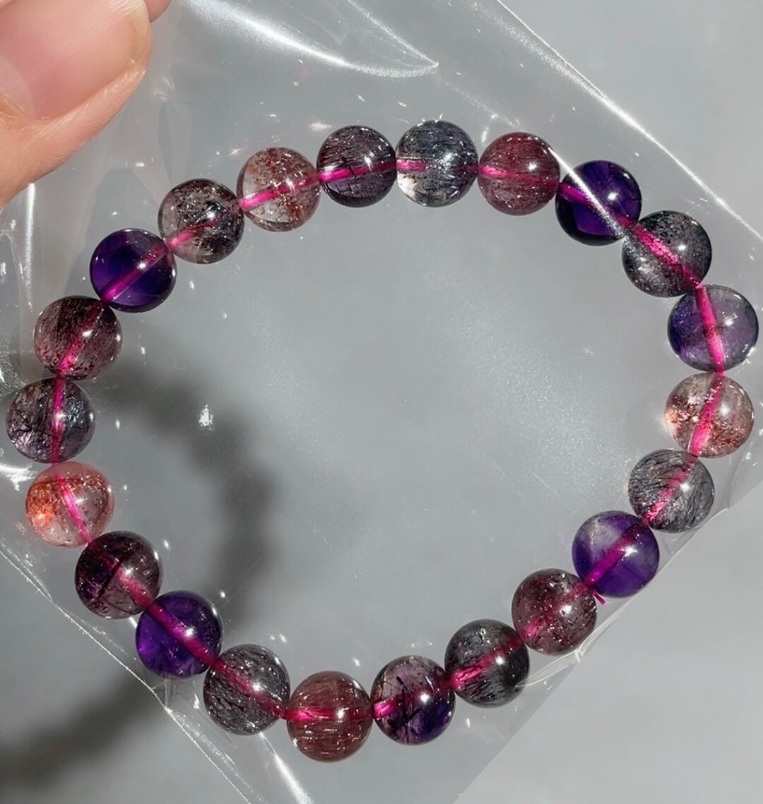 8.8mm Natural Genuine Super Seven Quartz Beaded Bracelet,healing Stone ...