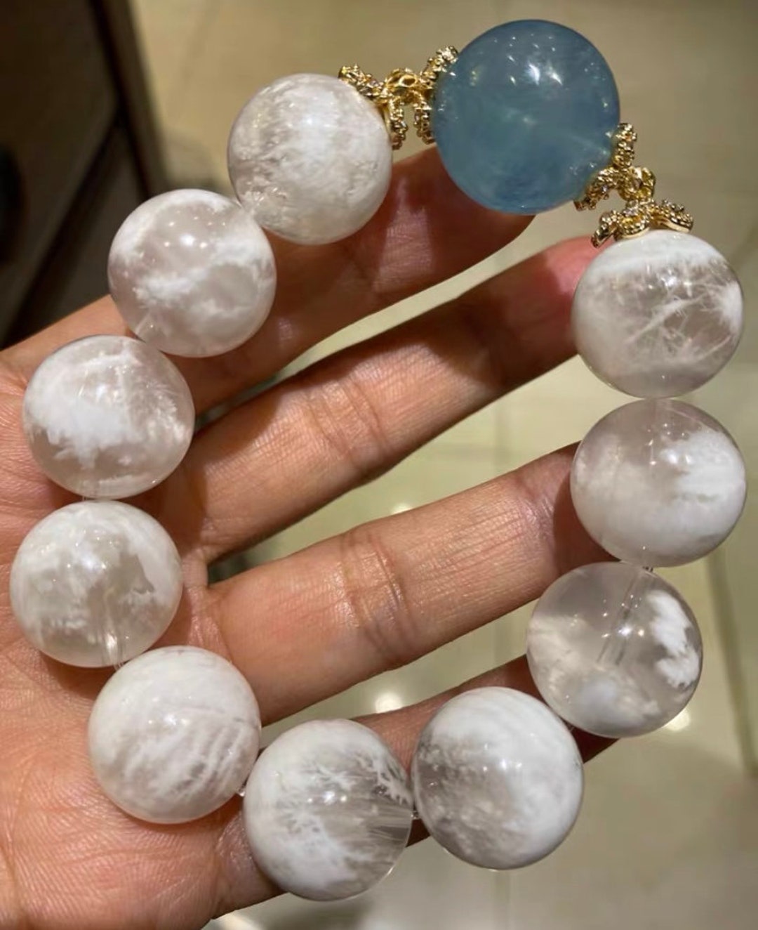 17mm Natural White Snow Phantom Quartz Beads Bracelet,high Quality ...